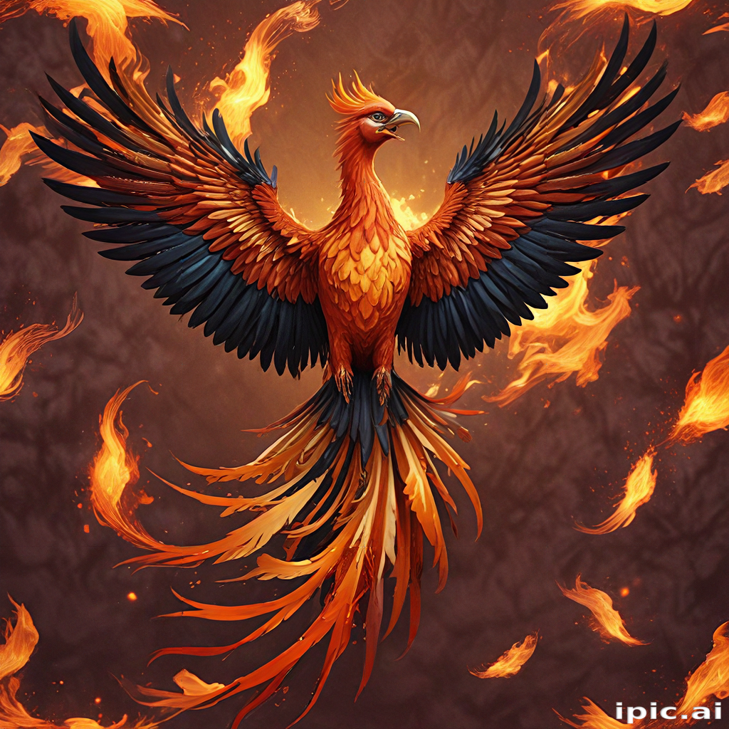 A Majestic Phoenix Rising from Flames with Striking Vibrant Colors and ...