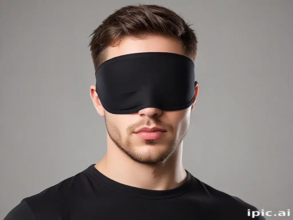 Man Wearing a Black Blindfold Against a Neutral Gray Background