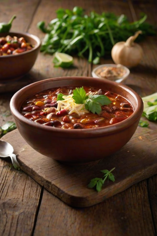 Delicious Homemade Chili Served in Rustic Bowls with Fresh Garnishes