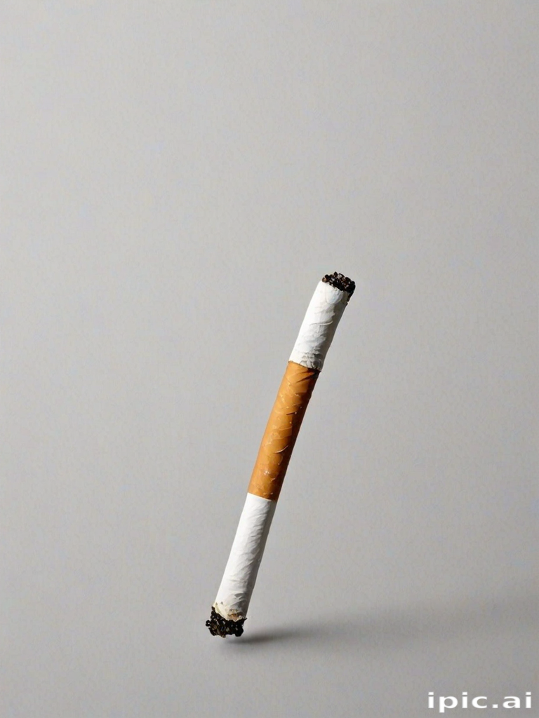 Isolated Cigarette Floating Against a Minimalist Gray Background in Mid-Air