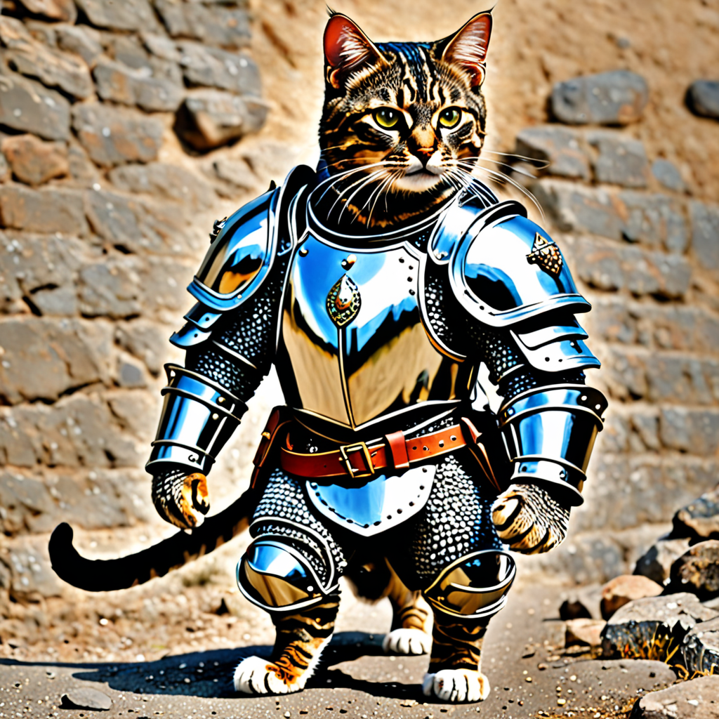 a masterpiece illustration of a cat equipping with heavy armor outfit ...