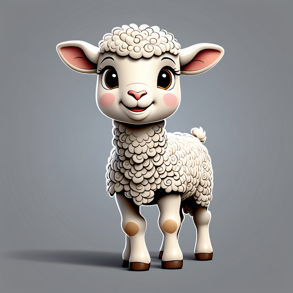 simple line drawing of cartoon Pixar style happy lamb low detail ...