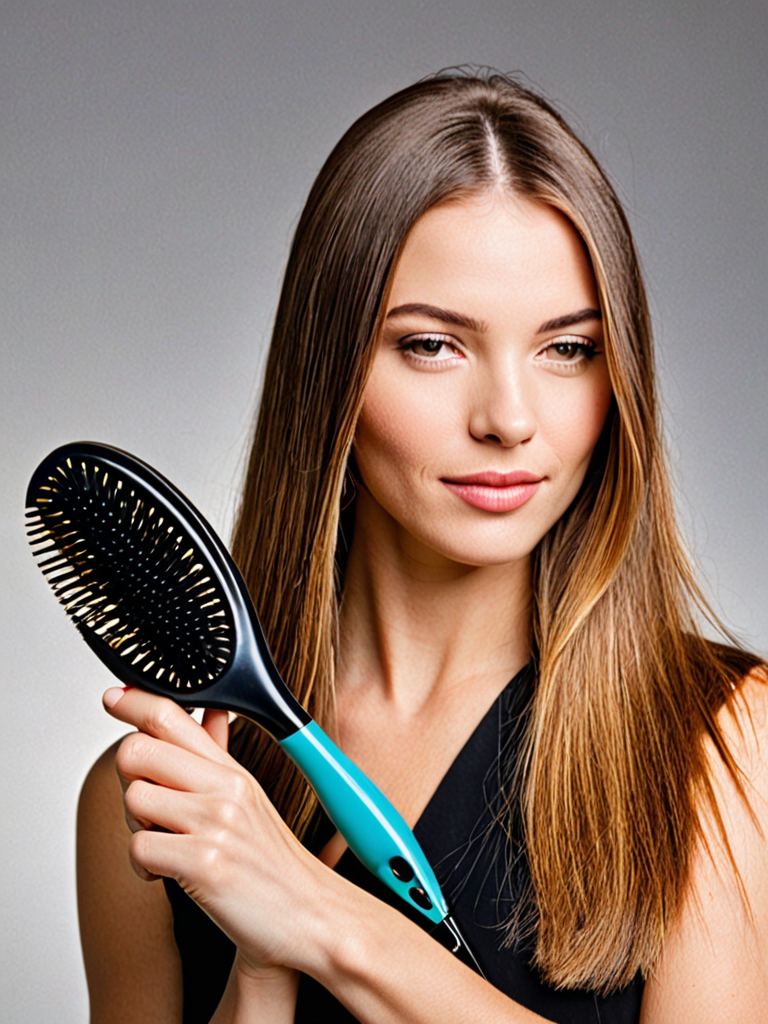 a woman combing her hair with a few strands leaving the brush