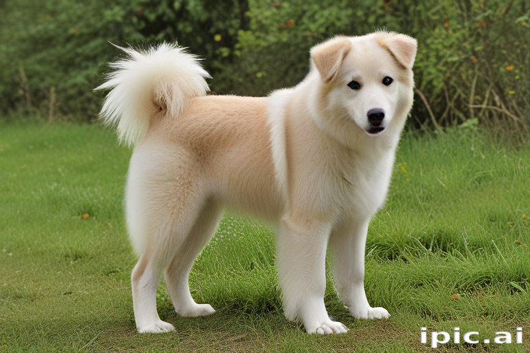 A Beautiful Light-Colored Dog Standing Gracefully on a Lush Green Lawn