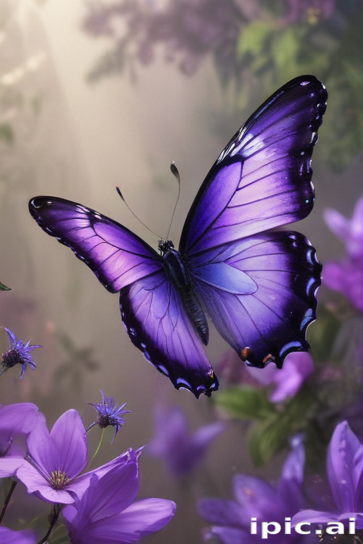 Majestic Purple Butterfly Gracefully Fluttering Among Vibrant ...