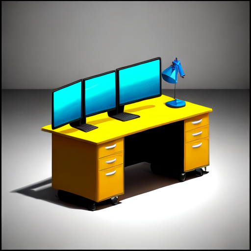 office desk and chair, some office props on the desk, 2d, side view ...