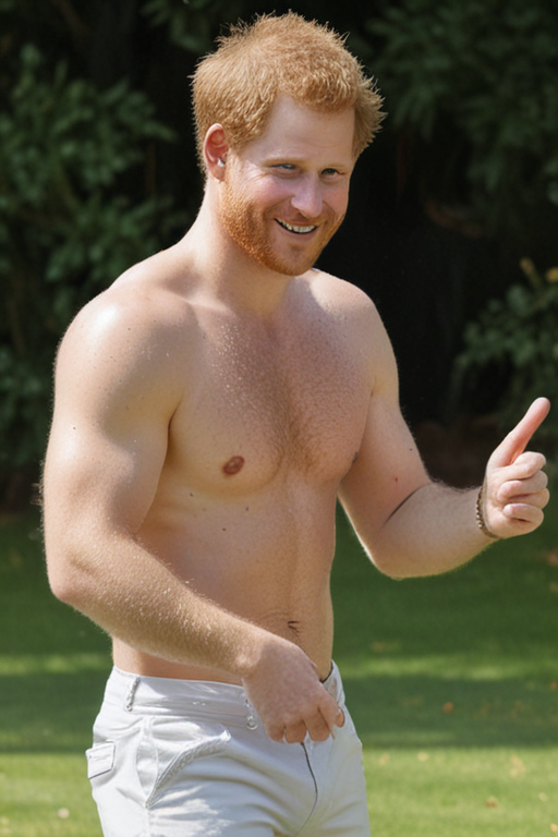 Prince Harry touching hairy male full body