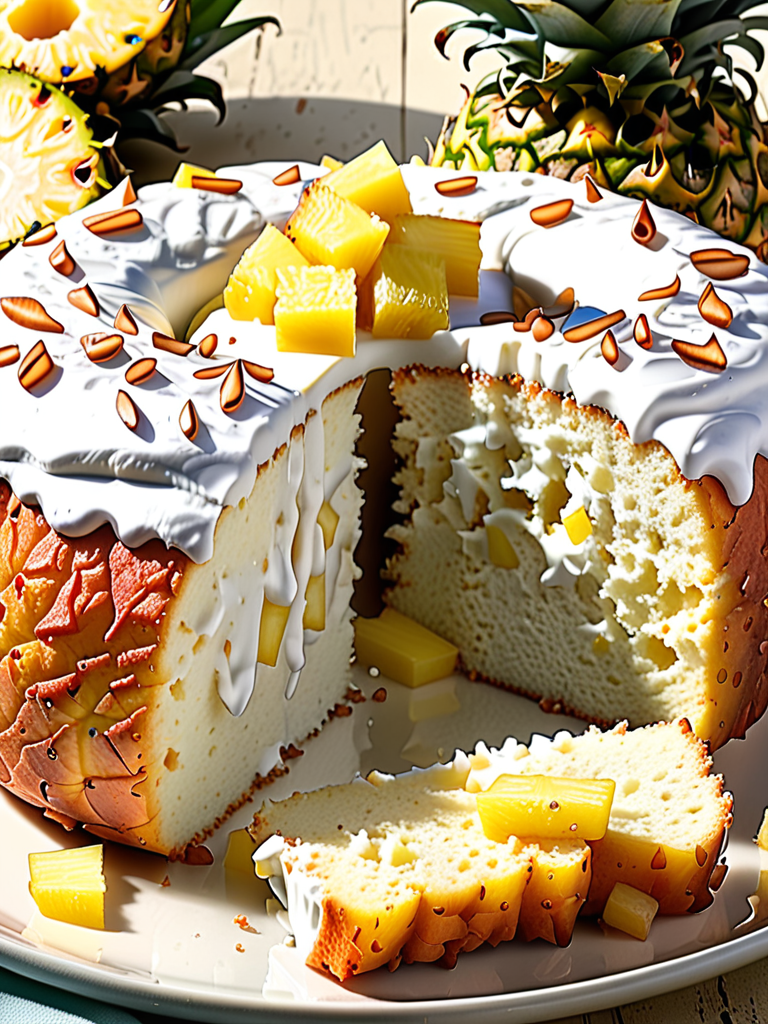 Delicious Pineapple Cake with Creamy Frosting and Fresh Pineapple Topping.