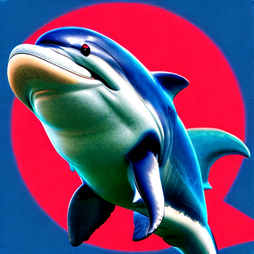 a smiling dolphin red and blue