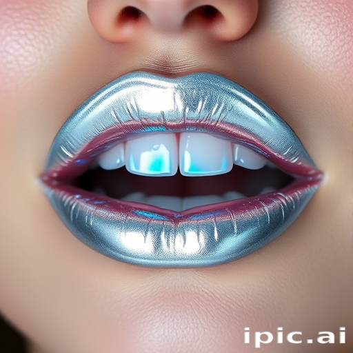 Glossy Metallic Lips with a Stunning Shine and Perfectly White Teeth