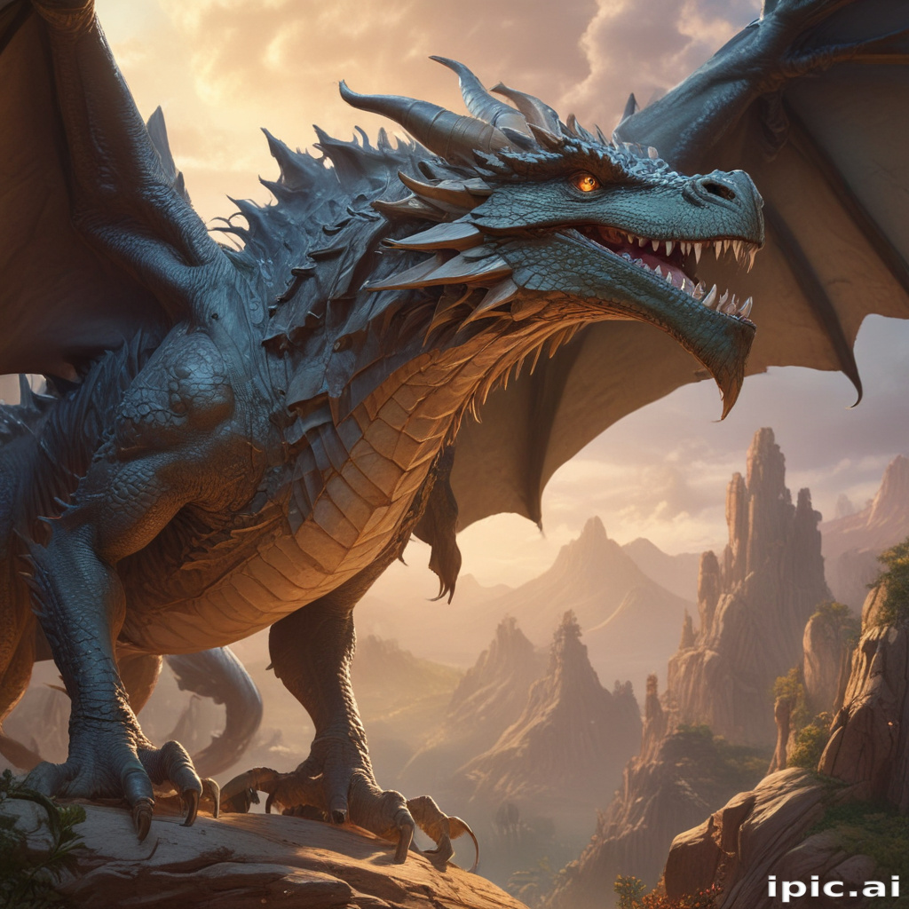 Majestic Blue Dragon Perched on Rocky Cliff Overlooking Distant ...