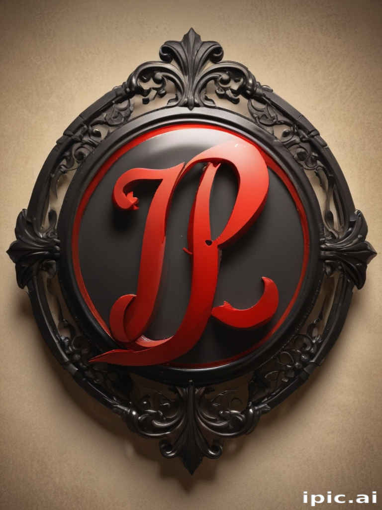 Elegant Black and Red Monogrammed Design with Decorative Frame ...
