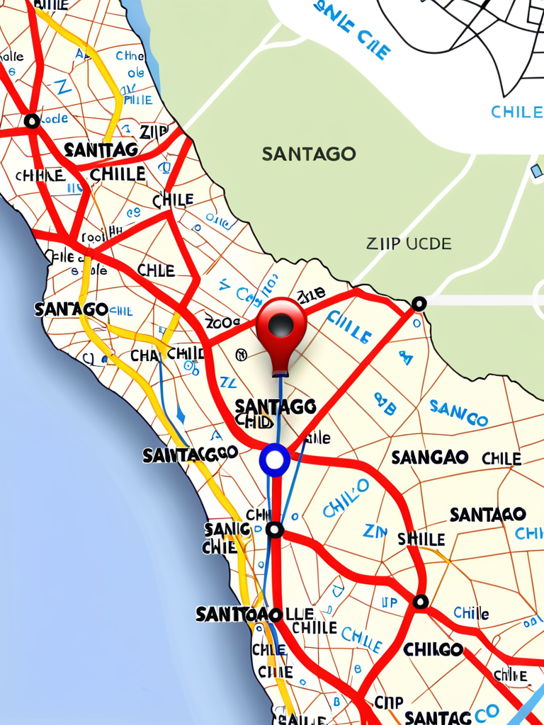 Map of Santiago, Chile Highlighting Major Roads and Geographic Features