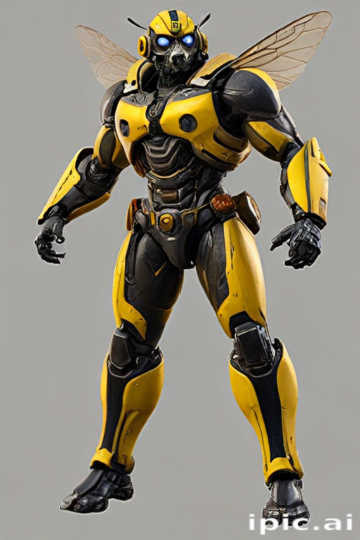 Futuristic Robotic Bumblebee Character with Mechanical Features and Wings