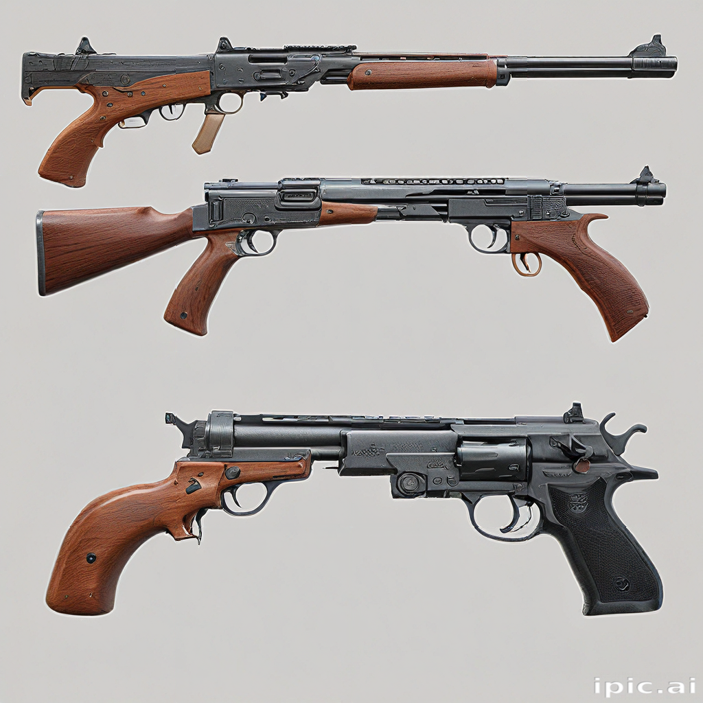 Collection of Classic Firearms Featuring Unique Designs and Wooden Accents