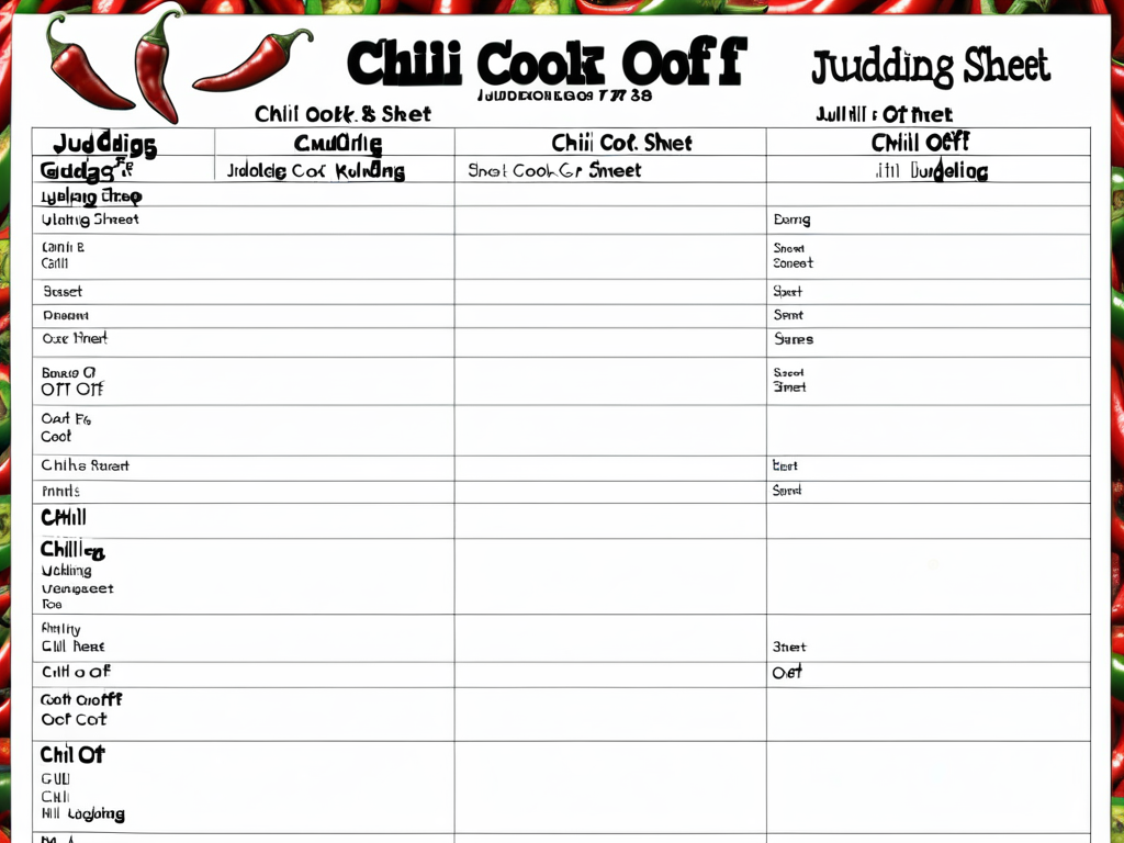 Chili Cook-Off Judging Sheet for 2023: Categories and Scoring Guidelines