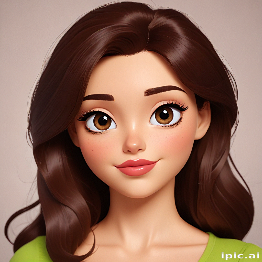 Charming Animated Character with Long Brown Hair and Expressive Brown Eyes