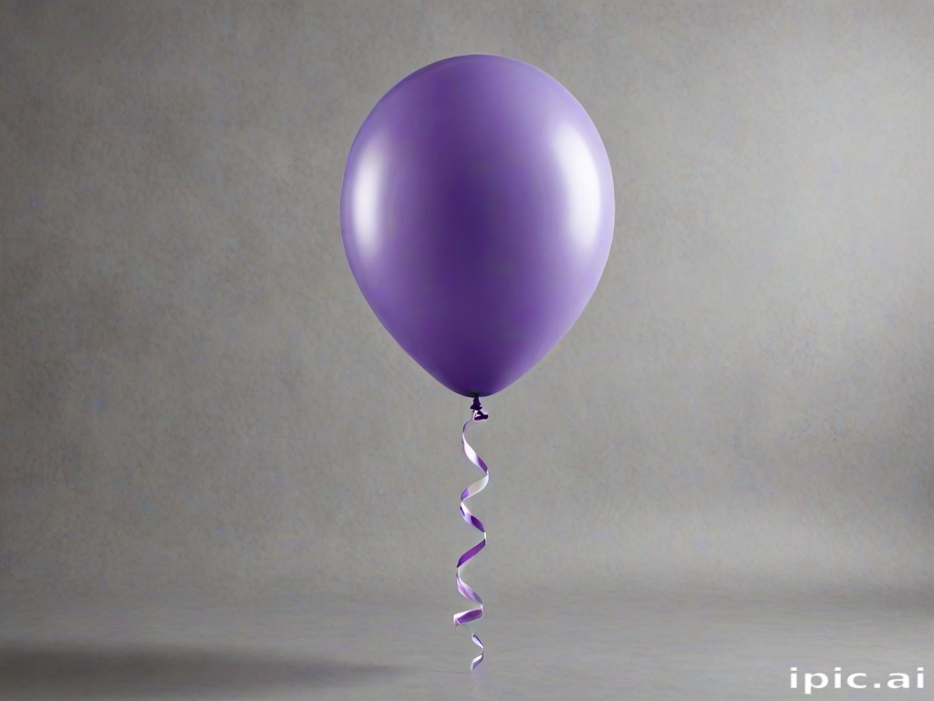 Single Purple Balloon with Ribbon Against a Soft Gray Background