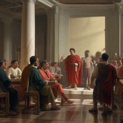 the roman senate talking with caesar is in the middle