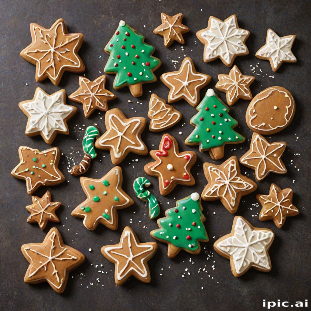 Festive Holiday Cookies Decorated with Icing in Various Fun Shapes