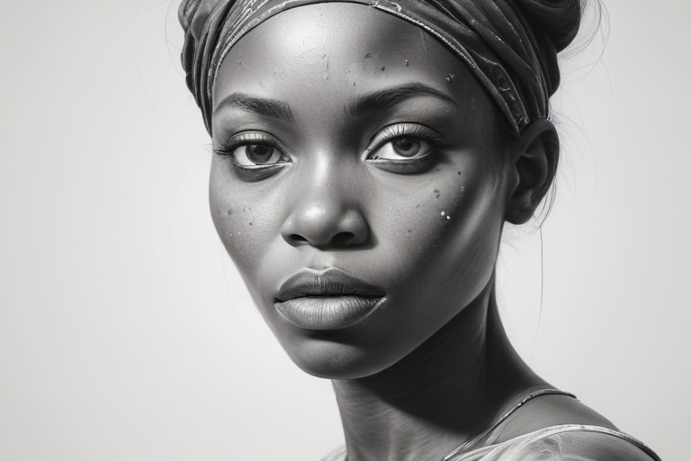 Black and white surreal sketch of a paranoid african face