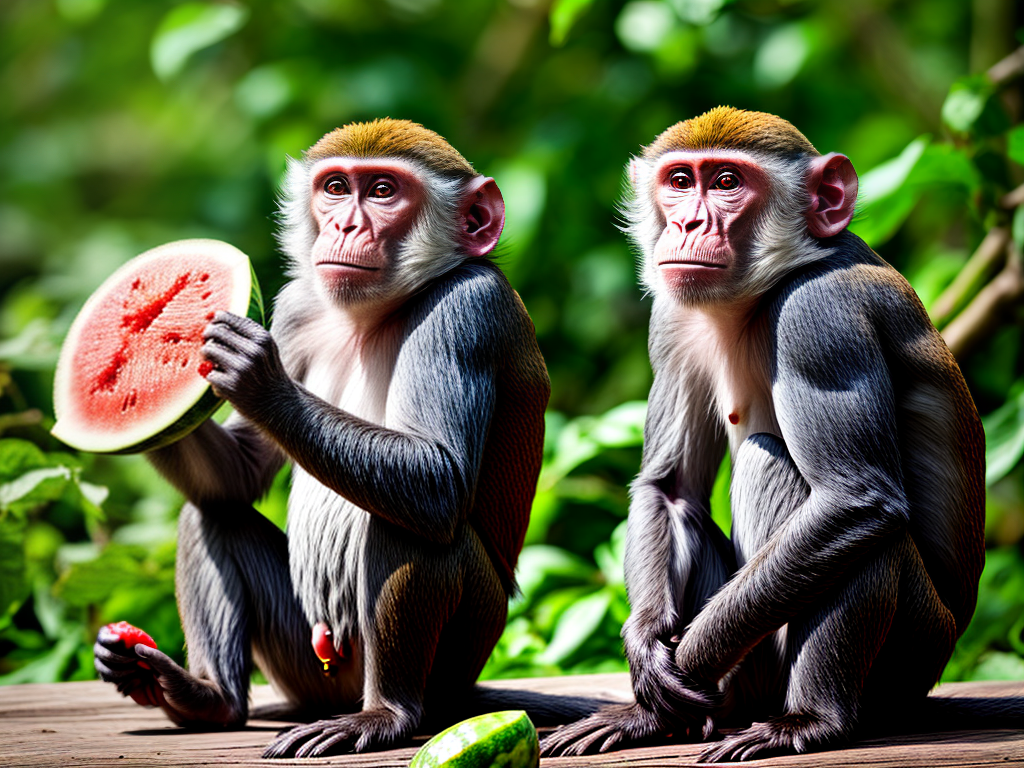 monkey eating a watermelon