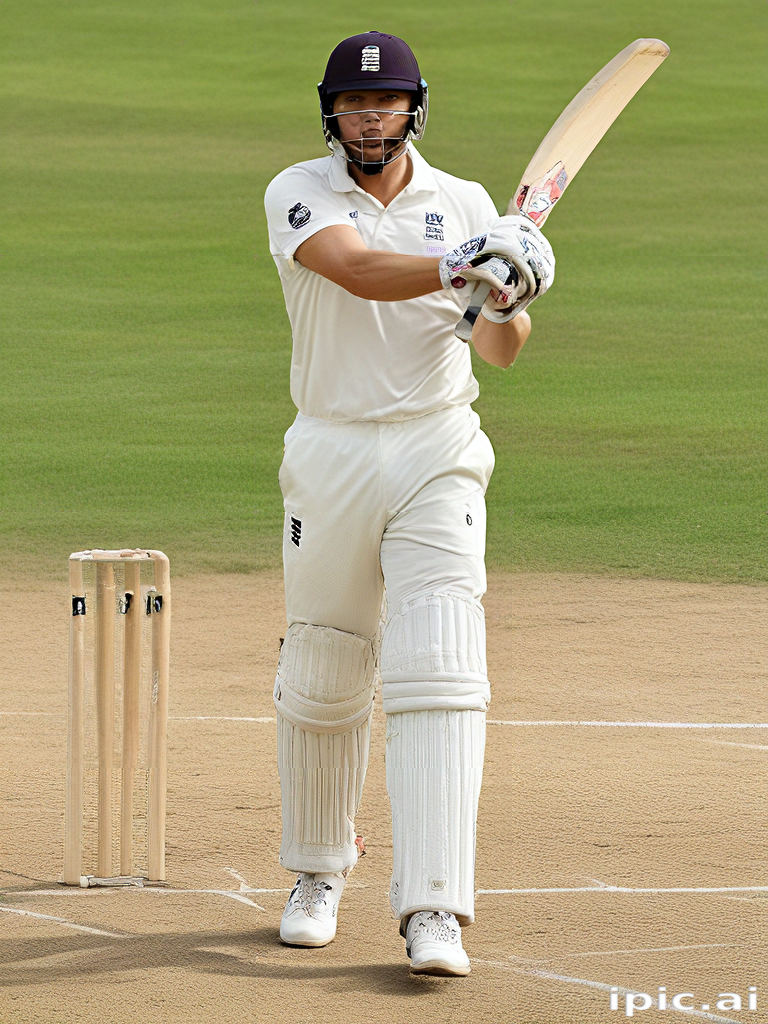 Cricketer Preparing to Strike the Ball on the Cricket Field