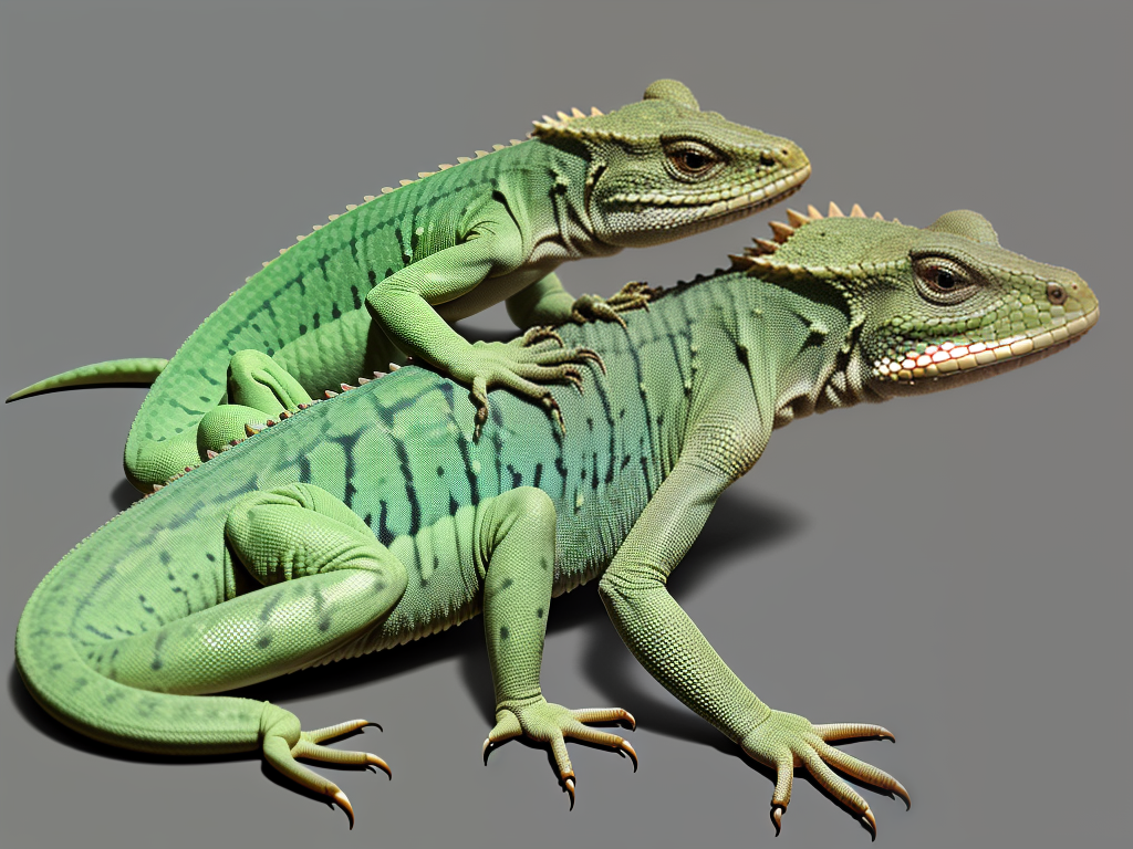 Two Vibrant Green Lizards Displaying Unique Patterns on Their Scaled Bodies