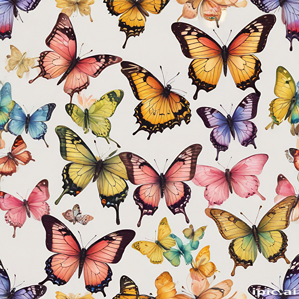A Colorful Array of Beautiful Butterflies on a Light Background Design.