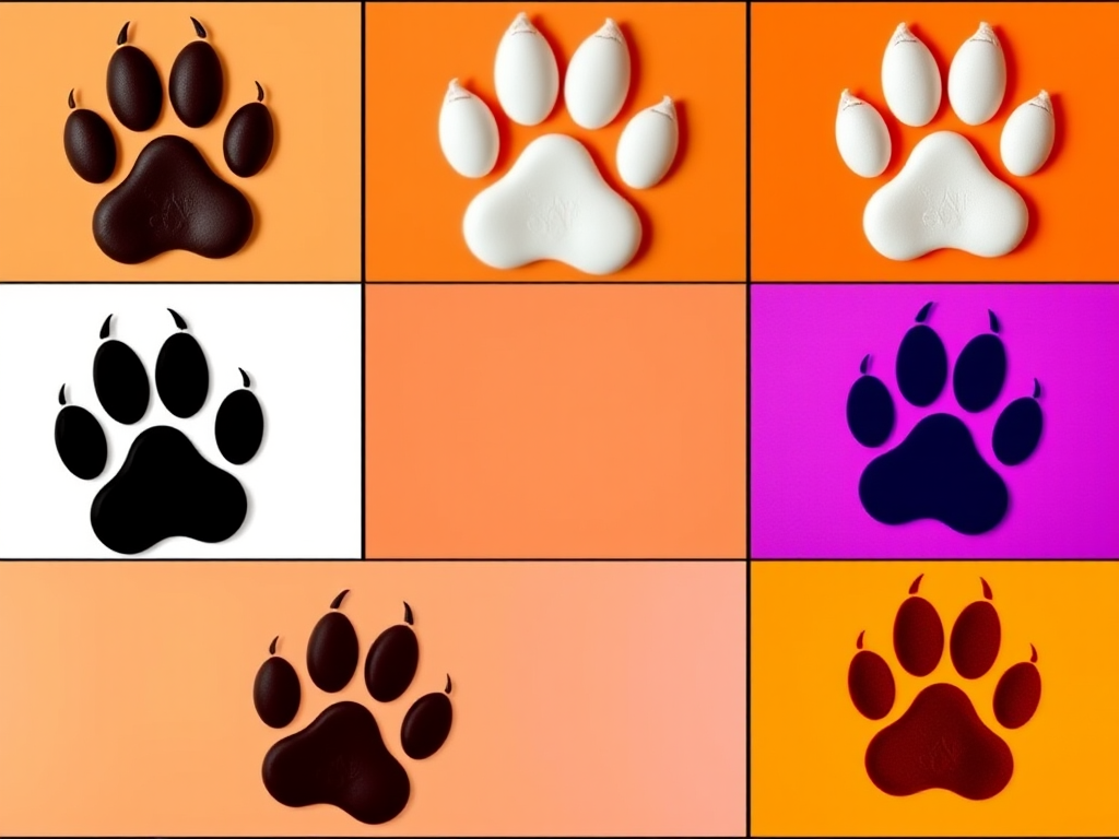 Colorful Paw Prints in a Grid Pattern on Vibrant Backgrounds Displaying ...