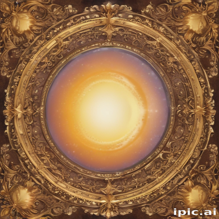 An Ornate Frame Enclosing a Glowing Celestial Body in Space