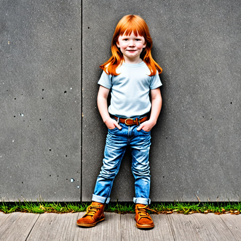 ginger kid in flared jeans