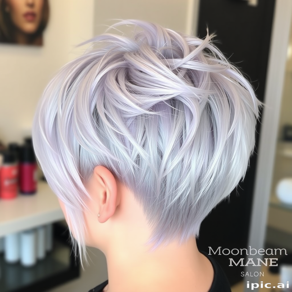 Stylish Short Haircut with Soft Lavender Highlights at Moonbeam Mane Salon