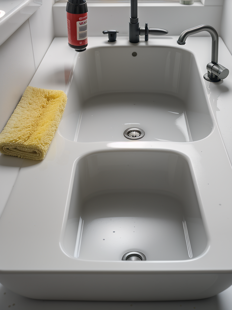 A Clean and Modern Kitchen Sink Area with Bright Yellow Towel Nearby