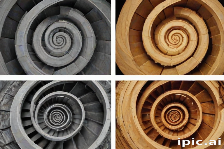 Intricate Spiral Patterns: A Study of Wood and Stone Architecture