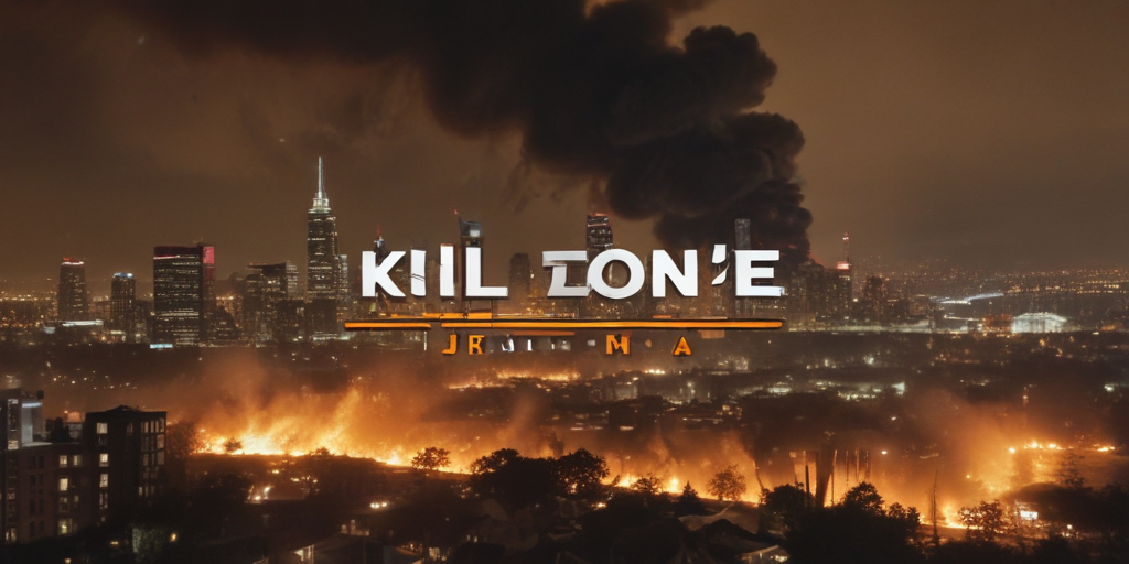 The name KILL ZONE spelled out with the city on fire in the background