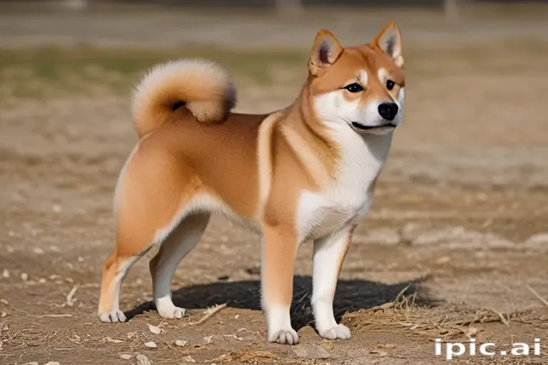 A Playful Shiba Inu Standing Proudly in a Sunny Outdoor Setting