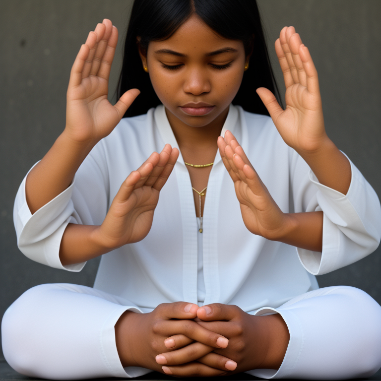 A Calm Young Girl Practicing Meditation with Focused Hand Gestures and ...