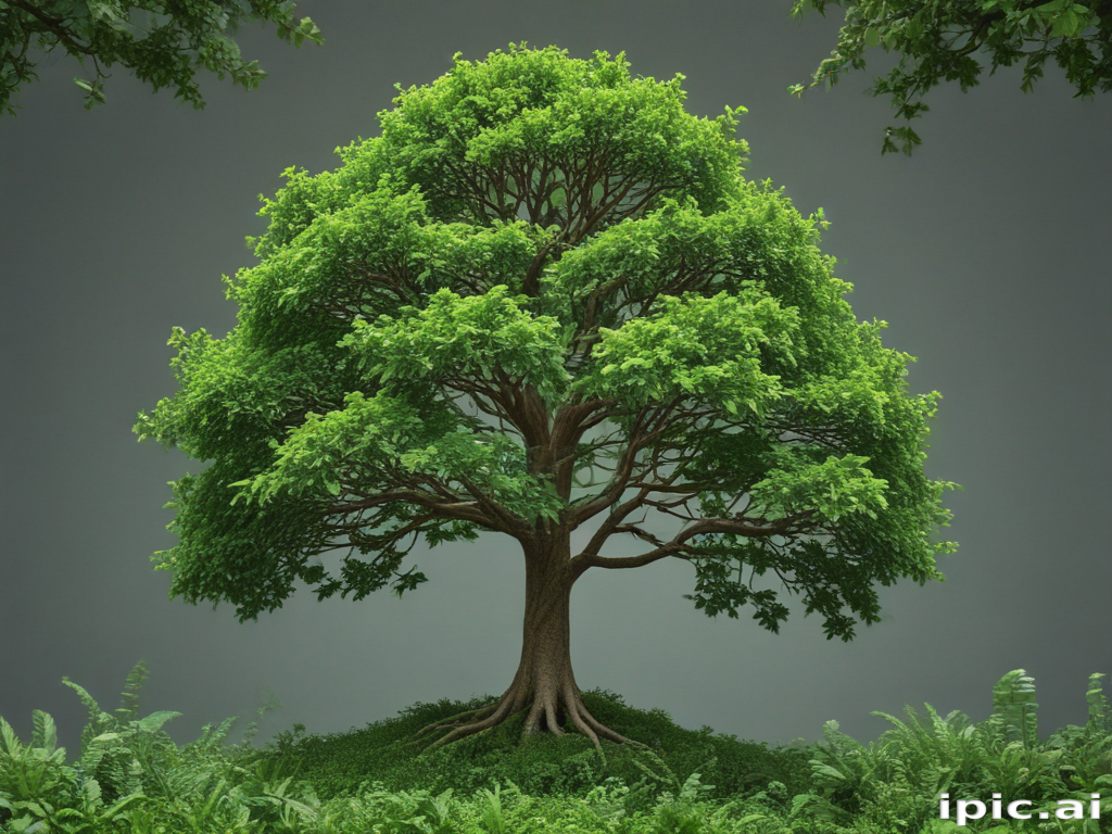 A Majestic Green Tree Surrounded by Lush Foliage and Serenity.