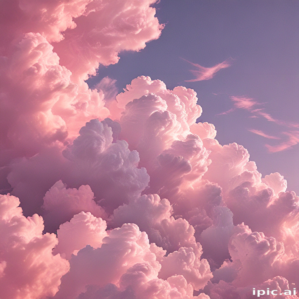Majestic Pink Clouds Illuminated by Soft Light at Dusk Sky