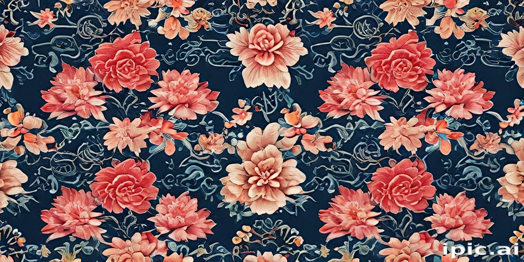 Vibrant Floral Pattern with Lush Blooms Against a Dark Background