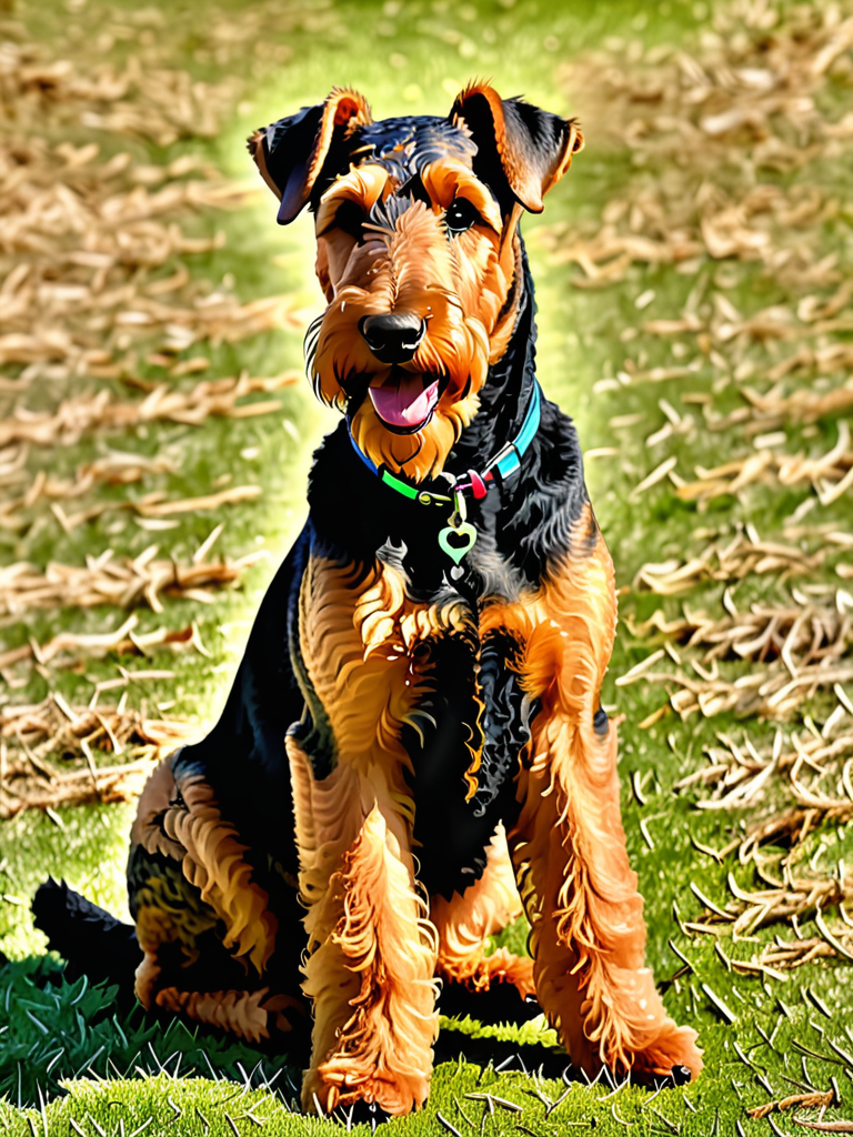 A Happy Airedale Terrier Sitting Proudly Among Colorful Autumn Leaves.