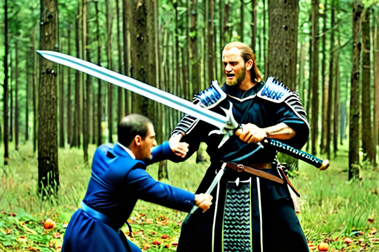 a guy with a sword about to slashing a terrifying monster