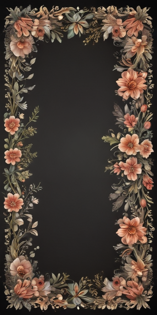 Elegant Floral Border Design Featuring Delicate Flowers on a Dark ...