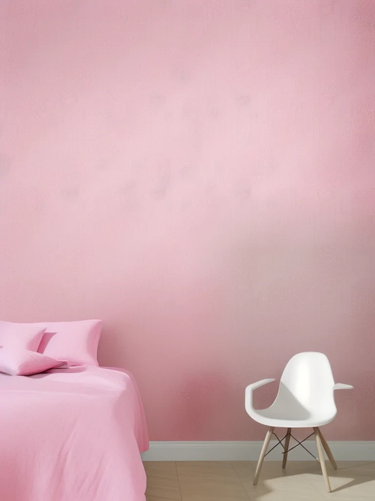 A Serene Bedroom Setting Featuring Soft Pink Walls and Minimalist Decor