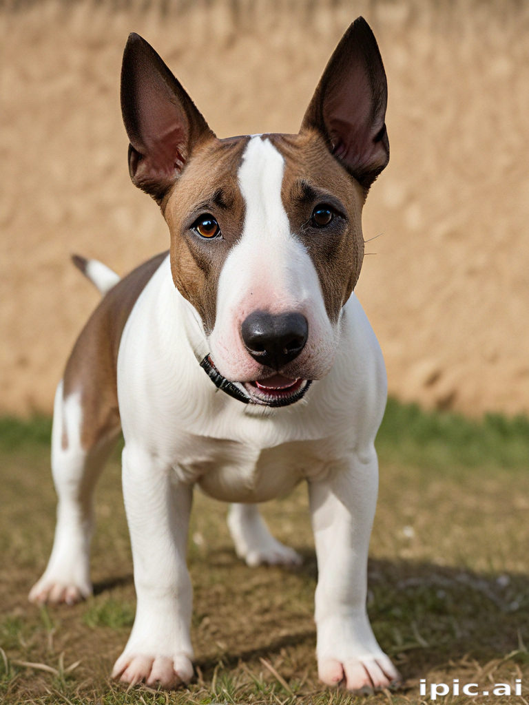 A Playful Bull Terrier Puppy Enjoying a Sunny Day Outdoors.