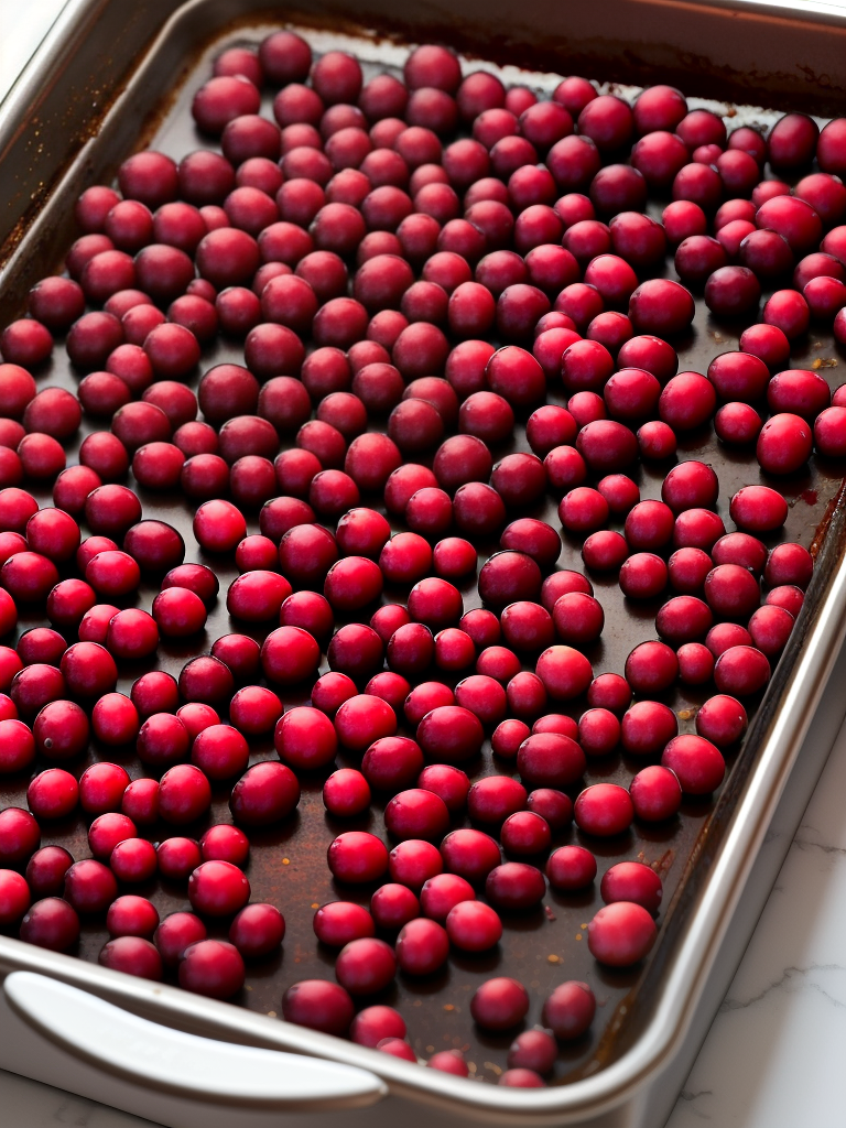 Freshly Harvested Cranberries Spread Out on a Baking Tray for Preparation