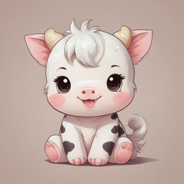 cute kawaii cow sitting cowtail poking out drawing anime chibi