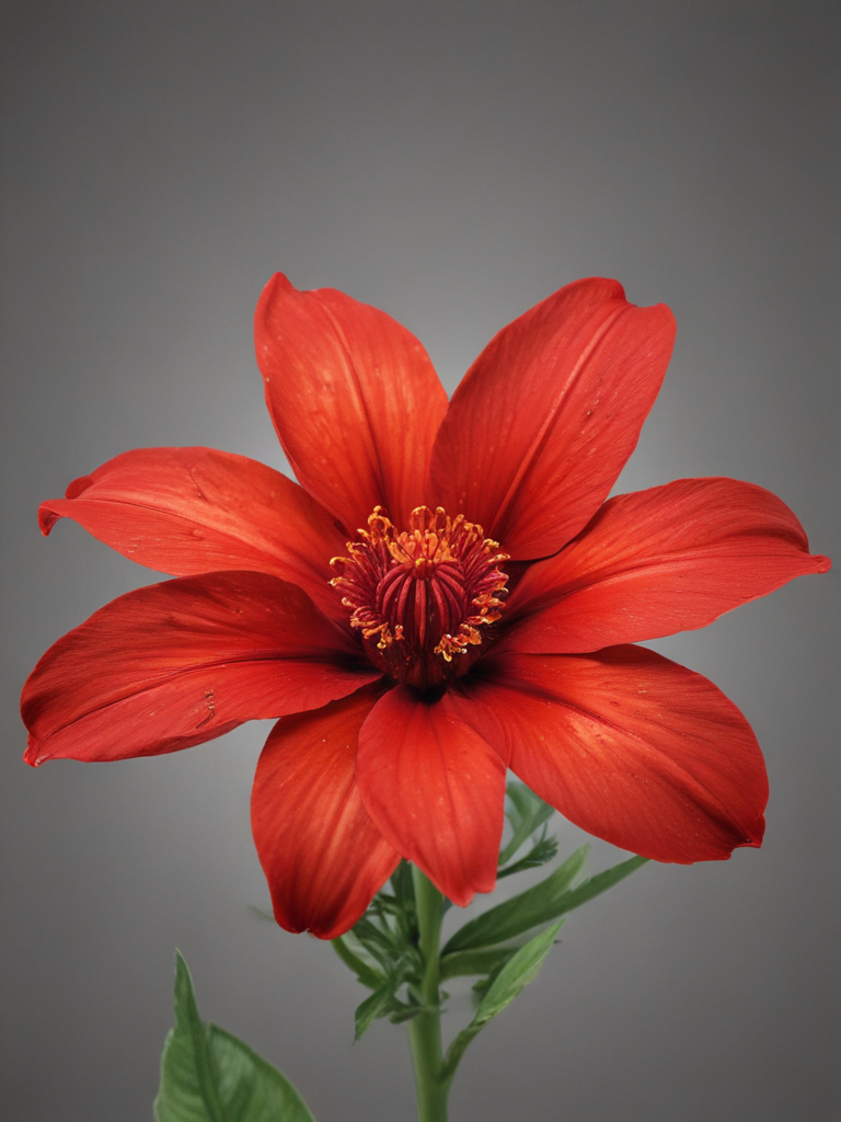 Vibrant Red Flower Blooming Elegantly Against a Soft Gray Background