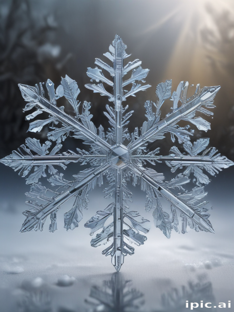 Intricate Crystal Snowflake Captured in a Frosty Winter Wonderland Setting